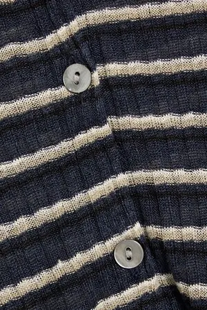 Theory Ribbed Striped Linen-blend Cardigan - Navy