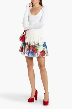 Alice + Olivia Floral-print Crepe Mini Skirt - Ivory