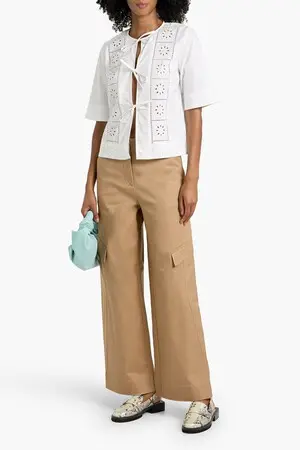 GANNI Herringbone Cotton-blend Wide-leg Pants