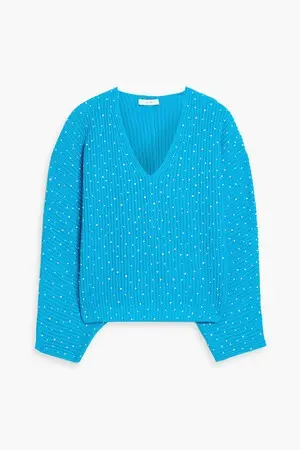THE SEI Crystal-embellished Ribbed Cotton Sweater