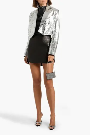THE SEI Cropped Metallic Textured-leather Blazer