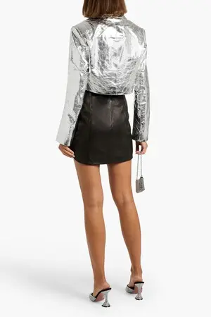 THE SEI Cropped Metallic Textured-leather Blazer