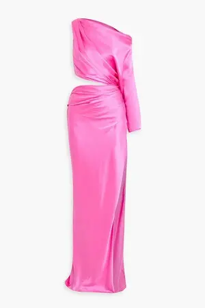 THE SEI One-sleeve Cutout Silk-satin Gown - Bright Pink