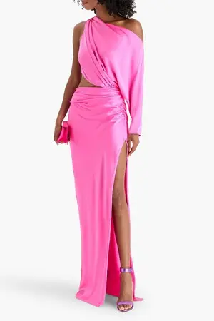 THE SEI One-sleeve Cutout Silk-satin Gown - Bright Pink