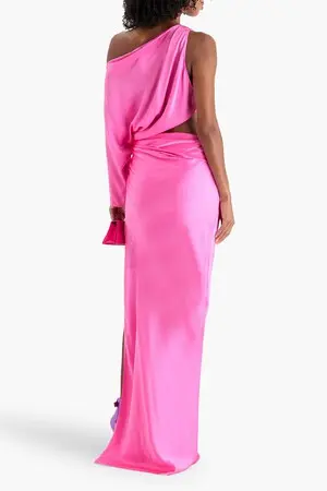 THE SEI One-sleeve Cutout Silk-satin Gown - Bright Pink