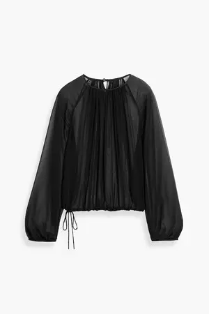 THE SEI Gathered Silk-chiffon Blouse