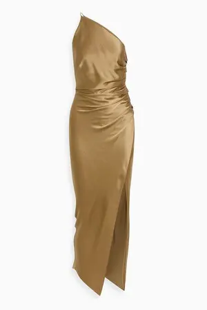 THE SEI One-shoulder Draped Silk-satin Maxi Dress