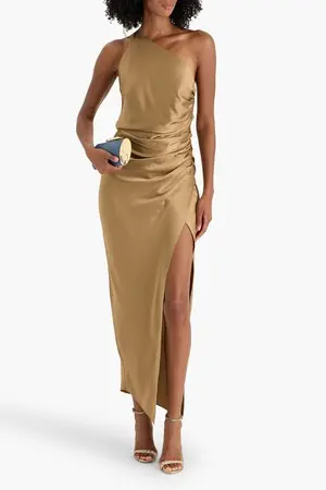 THE SEI One-shoulder Draped Silk-satin Maxi Dress