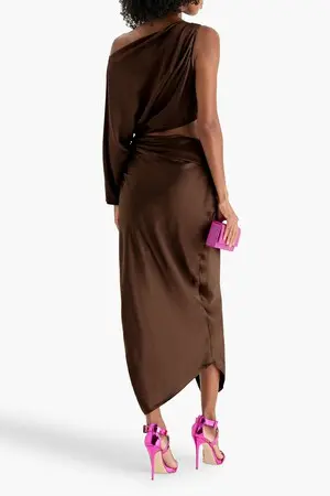 THE SEI One-sleeve Cutout Silk-satin Maxi Dress