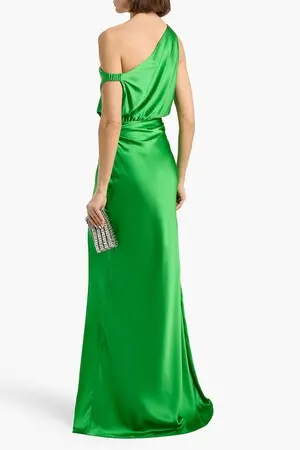 THE SEI One-shoulder Draped Silk-satin Gown - Green