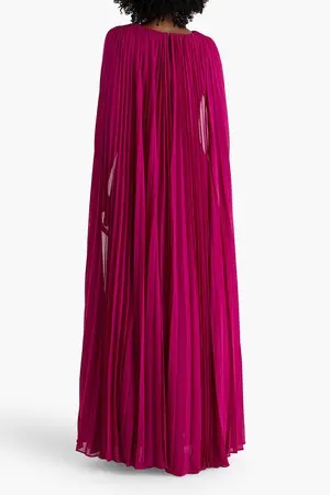 Badgley Mischka Cape-effect Pleated Chiffon Gown