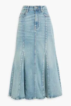 GANNI Pleated Denim Midi Skirt