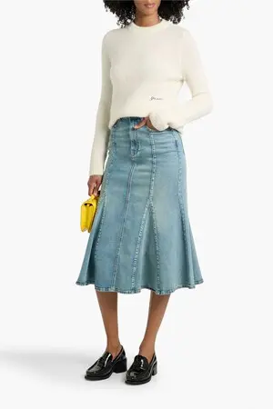 GANNI Pleated Denim Midi Skirt