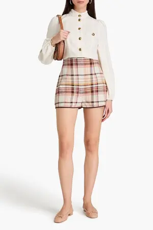 Zimmermann Checked Linen And Cotton-blend Tweed Mini Skirt