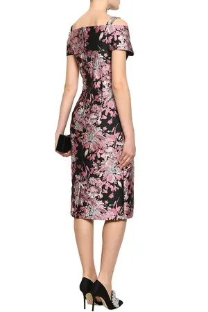 Dolce & Gabbana Cold-shoulder Metallic Brocade Midi Dress