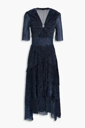Maje Tiered Lamé Midi Dress