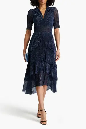 Maje Tiered Lamé Midi Dress