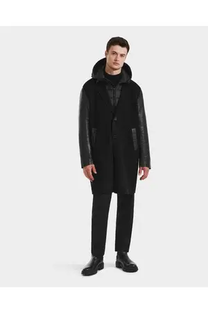 Rudsak Wool-blend Coat With Leather Sleeves