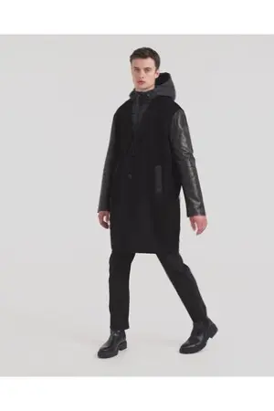 Rudsak Wool-blend Coat With Leather Sleeves