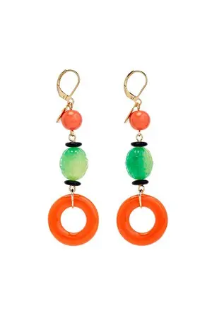 KENNETH JAY LANE Carved Jade Drop Earrings - Coral