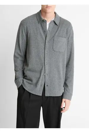 Vince Knit Cotton-Blend Button-Front Shirt - Gray