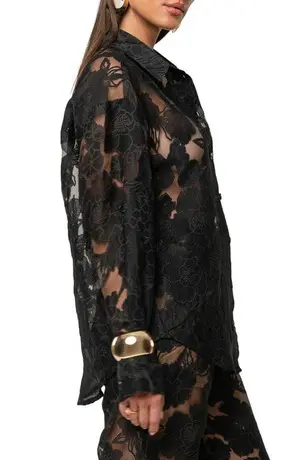 JLUXLABEL Embroidered Floral Button-up Shirt - Black