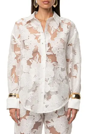 JLUXLABEL Embroidered Floral Button-up Shirt - Ivory