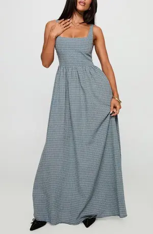 Princess Polly Cartmel Check Maxi Dress Navy