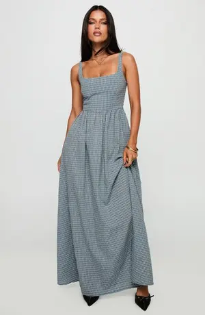 Princess Polly Cartmel Check Maxi Dress - Navy