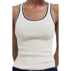 Mango Tipped Knit Tank - Ecru