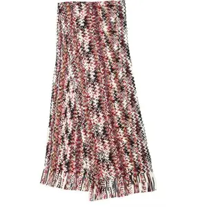 Missoni Zigzag Jacquard Wool Fringe Scarf - 0001 Red Multi