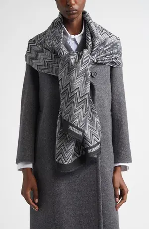 Missoni Zigzag Fringe Scarf - 0002 Grey