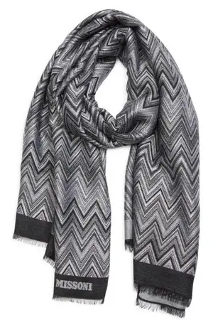Missoni Zigzag Fringe Scarf - 0002 Grey