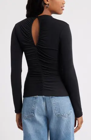 OPEN EDIT Shirred Mock Neck Top