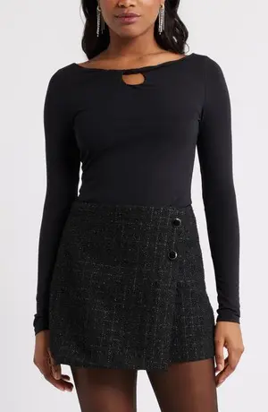 OPEN EDIT Twist Neck Cutout Top - Black