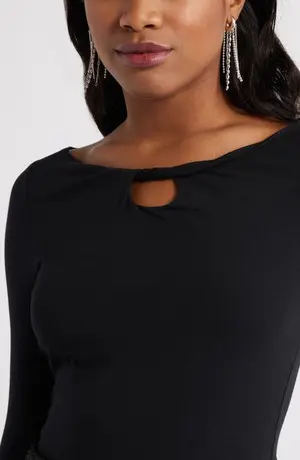 OPEN EDIT Twist Neck Cutout Top - Black