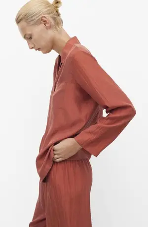 Mango Silk Pajama Shirt - Burnt Orange