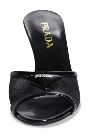 Prada Triangle Logo Mesh Slide Sandal - Nero