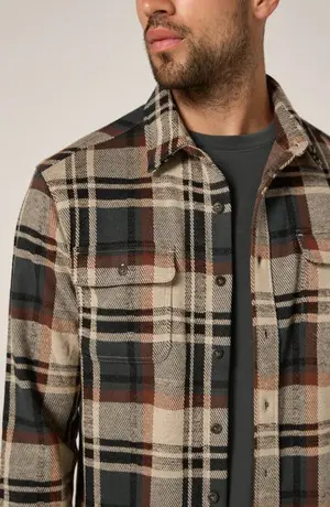 7 Diamonds Generation Plaid Stretch Flannel Button-up Shirt - Petrol Navy