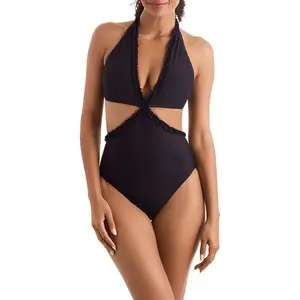 MIMI FLAMINGO Sonny Ruffle Cutout One-piece Swimsuit - Black