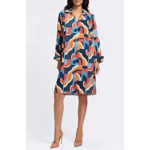 Foxcroft Agnes Print Corduroy Long Sleeve Dress