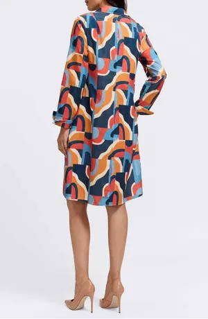 Foxcroft Agnes Print Corduroy Long Sleeve Dress