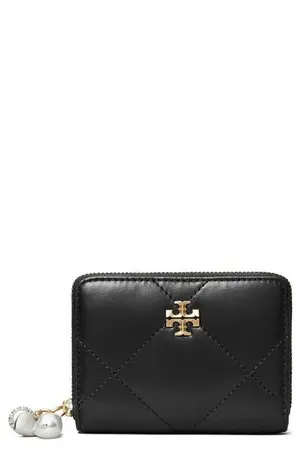 Tory Burch Small Kira Diamond Quilted Leather Zip Wallet - Black