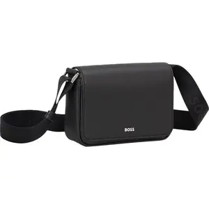 Hugo Zair Bonded Leather Flap Crossbody Bag - Black