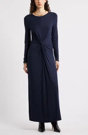 Nordstrom Twist Front Jersey Maxi Dress - Navy Night