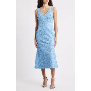Eliza J Sequin Floral Appliqué Cocktail Midi Dress - Lake