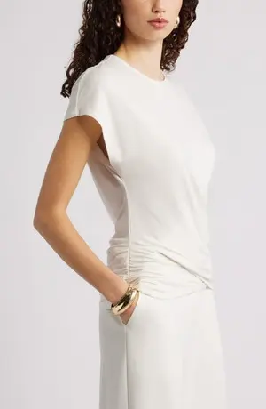 Nordstrom Ruched Crewneck Top - Ivory Tofu