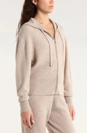 Zella Wool And Cashmere Zip-up Hoodie - Tan Oxford Heather