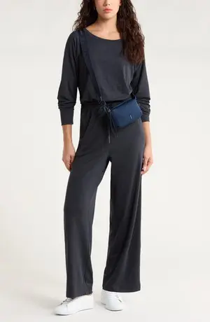 Zella Restore Soft Cozy Long Sleeve Jumpsuit - Black