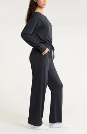 Zella Restore Soft Cozy Long Sleeve Jumpsuit - Black